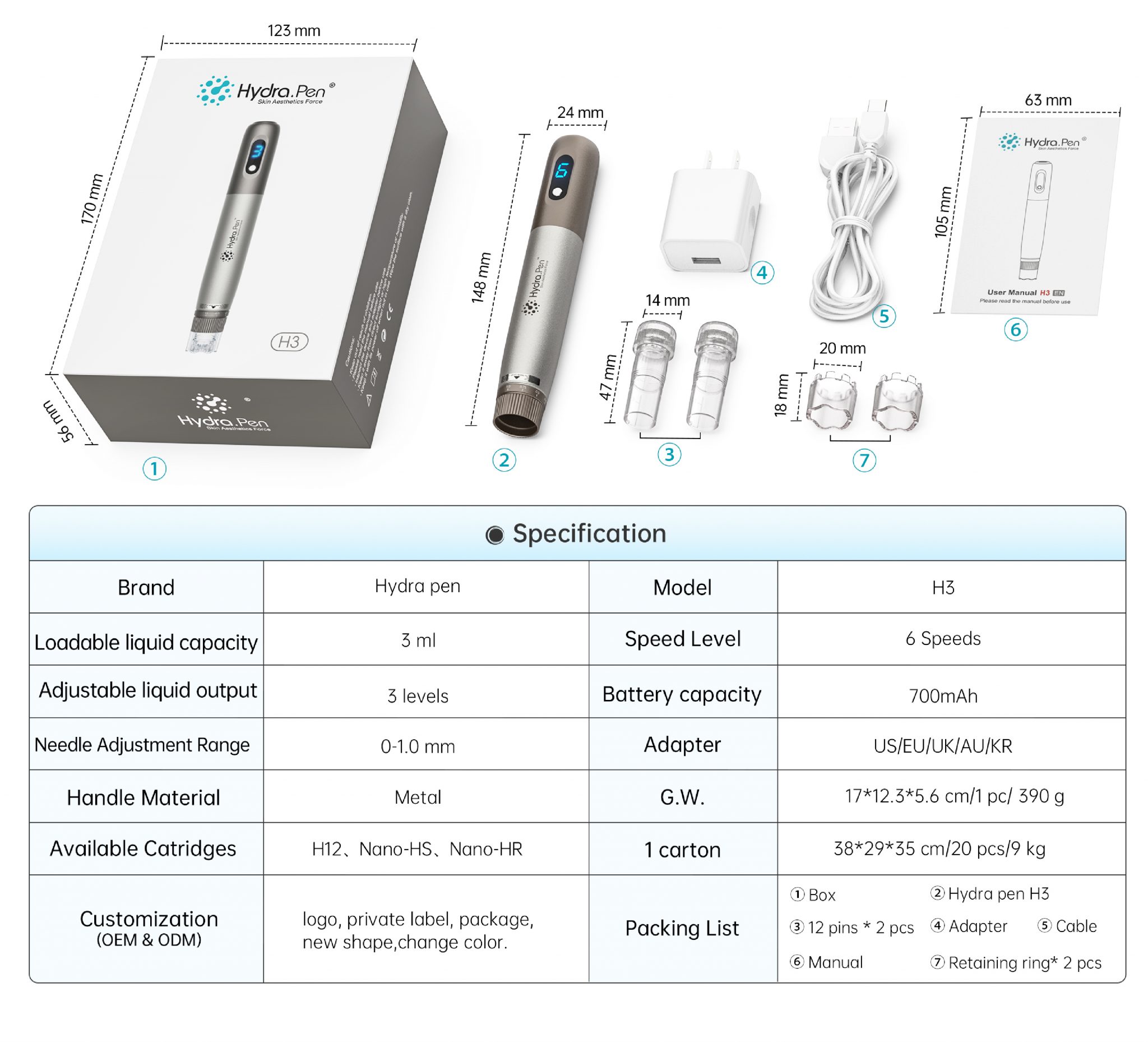Hydra Pen H3 Microneedling Device extra 10 pins | Dr Pen