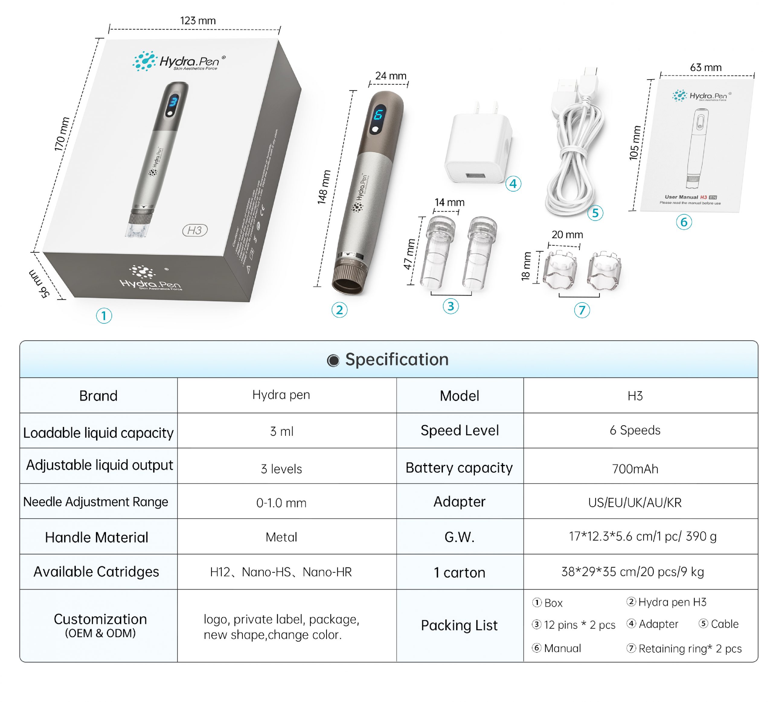 Hydra Pen H3 Microneedling Device extra 10 pins | Dr Pen