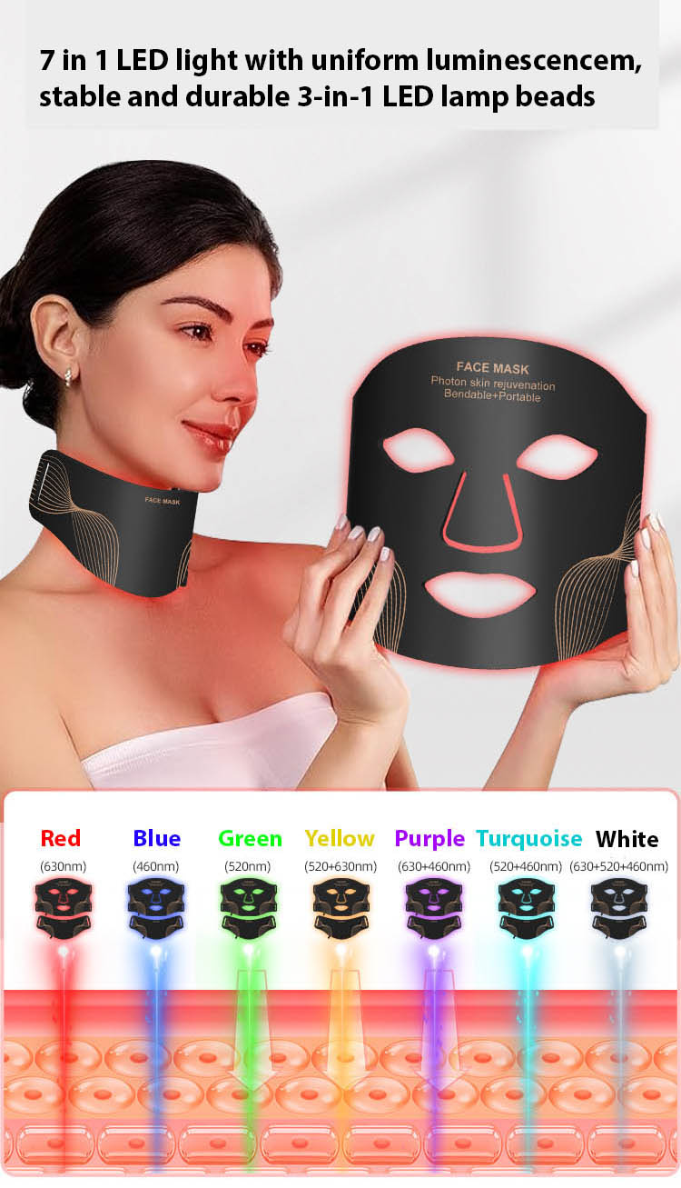 LED light face mask neck mask LIGHT Therapy | 7 colors skin rejuvenation